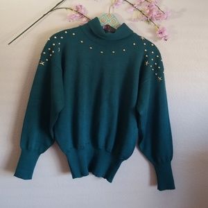 Meister | Sweaters | Vintage Meister Sweater Gold Star Cowl Neck Green ...